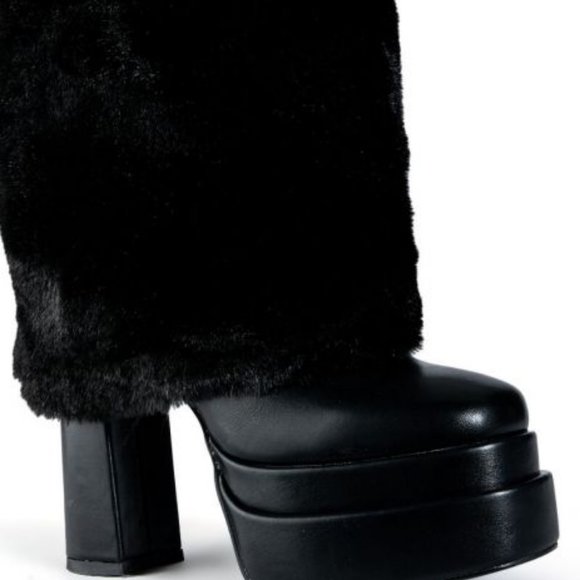 Azalea Wang | Shoes | Azalea Wang The Fur Fold Combo Over Boot Black ...
